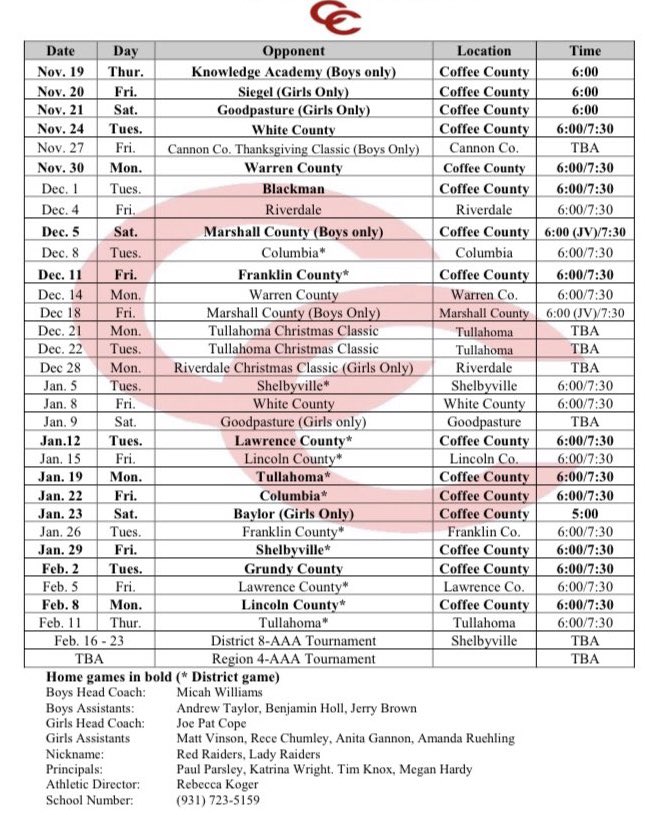 CHS releases Raider, Lady Raider basketball schedules – Thunder Radio